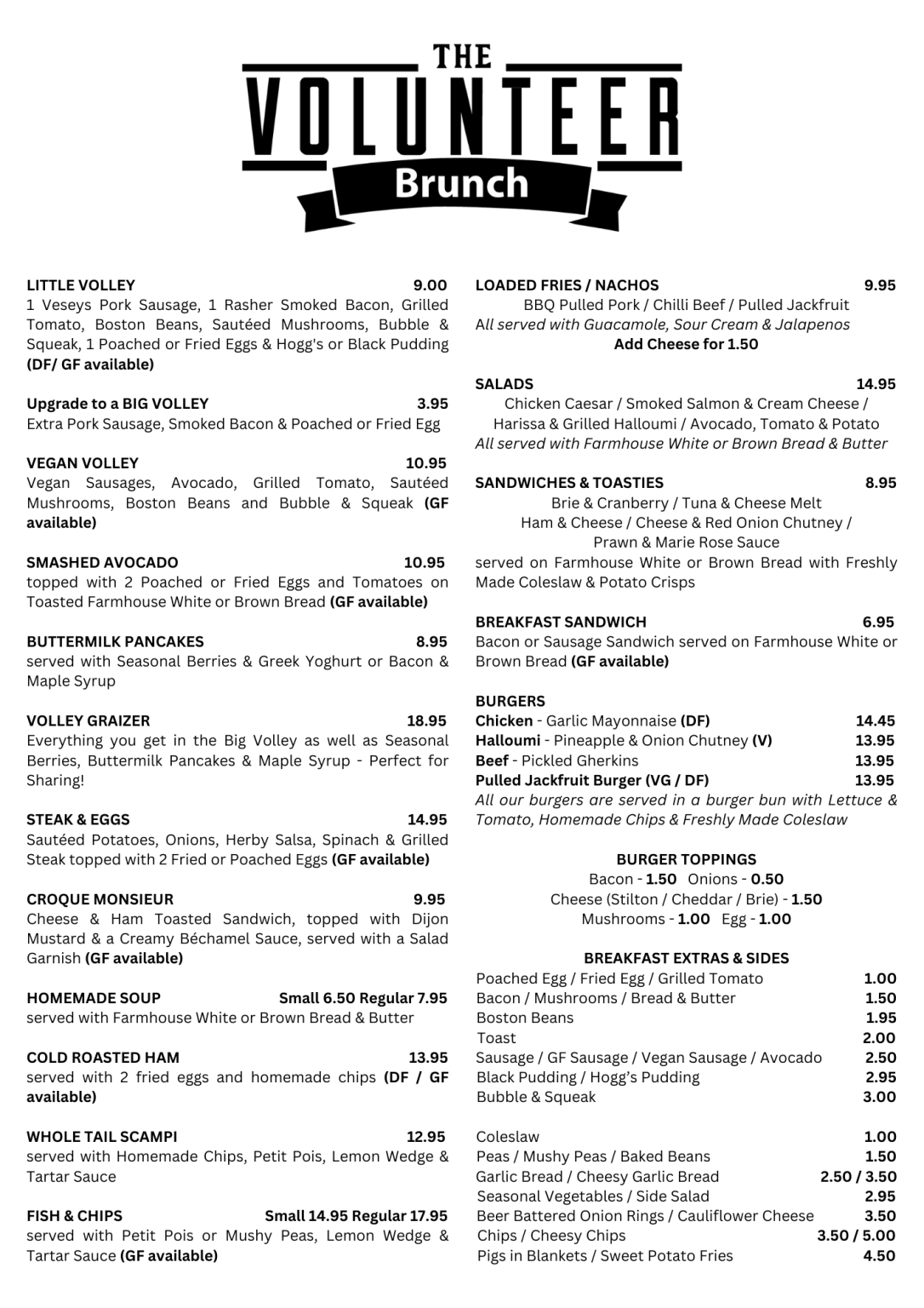Volunteer Inn | Food menus