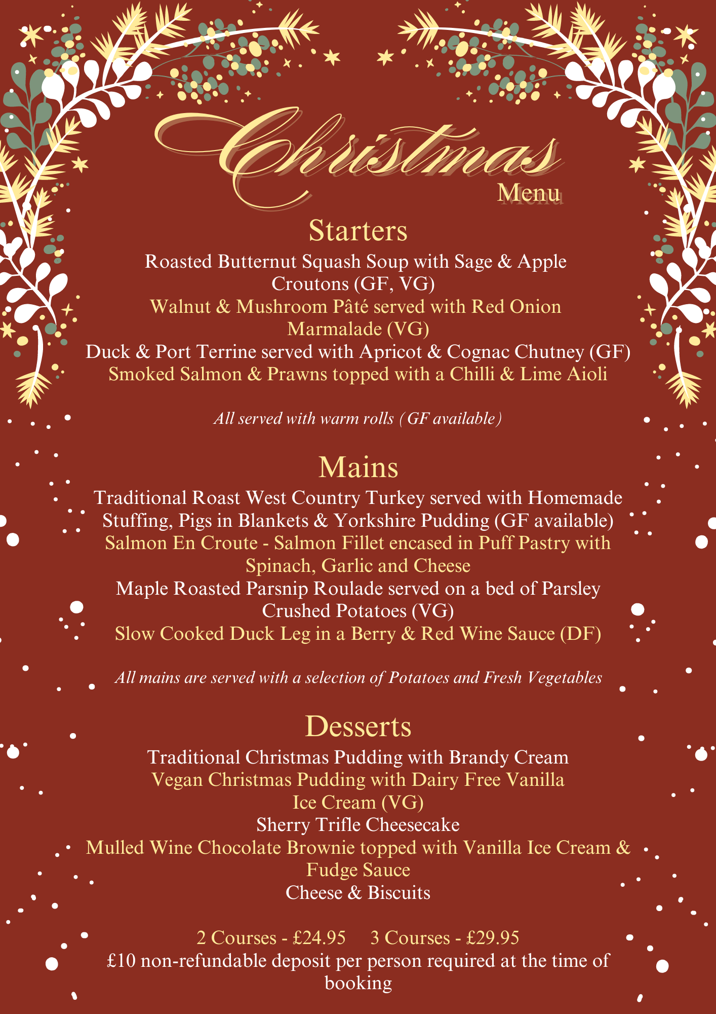 Volunteer Inn | Christmas Menu 2024